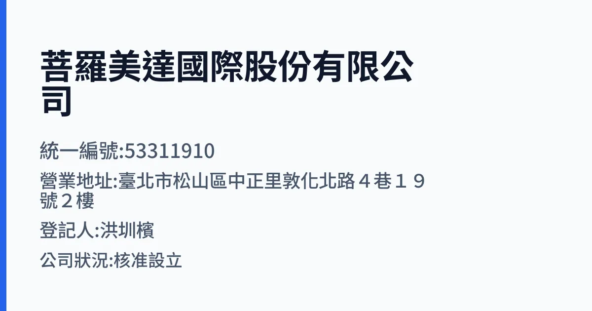 菩羅美達國際股份有限公司 - 統編 53311910(臺北市) 公司登記資料與營業項目詳細圖表