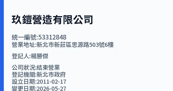 玖鎧營造有限公司的照片-統編 53312848(新北市) 公司登記資料與營業項目詳細圖表