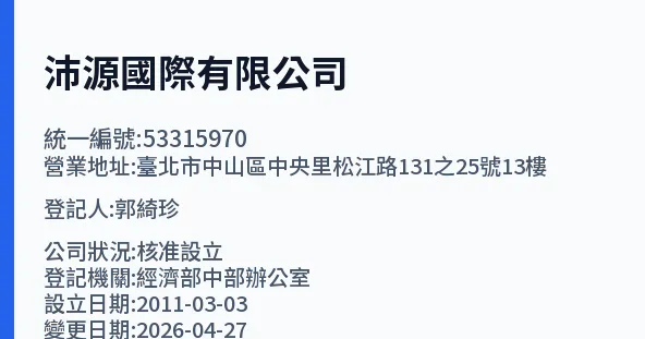 沛源國際有限公司的照片-統編 53315970(臺北市) 公司登記資料與營業項目詳細圖表