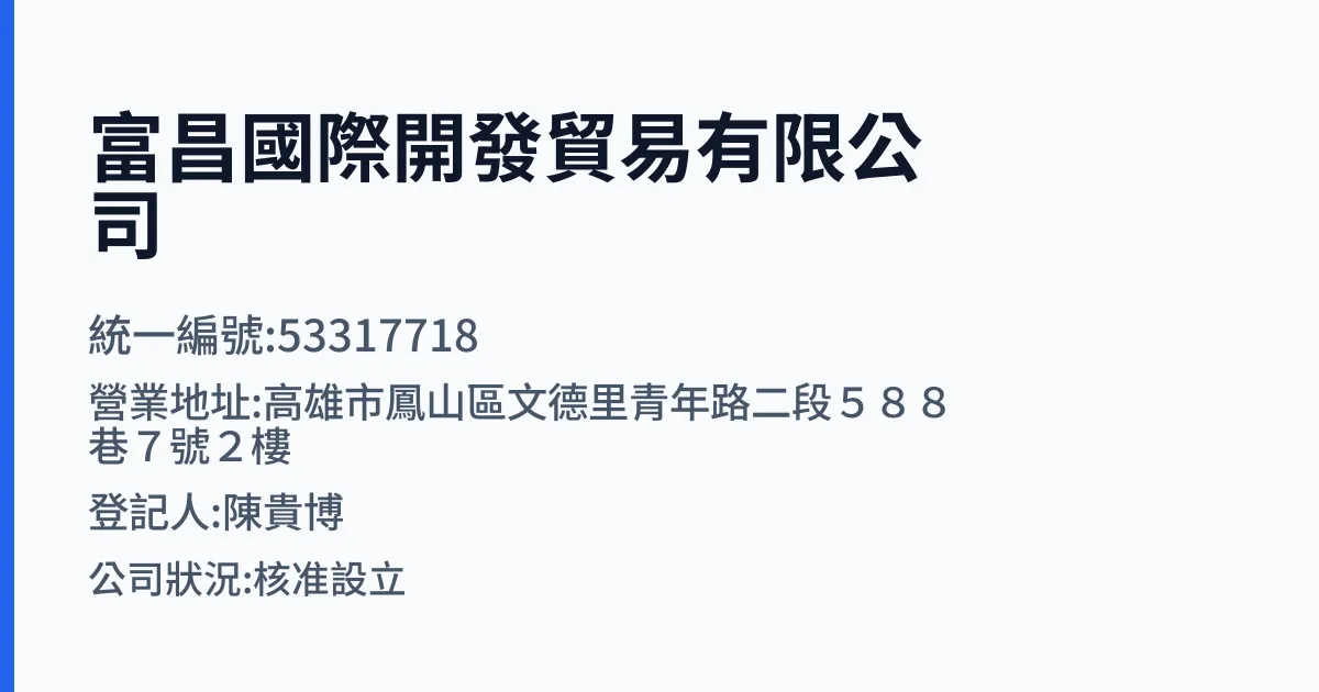 富昌國際開發貿易有限公司 - 統編 53317718(高雄市) 公司登記資料與營業項目詳細圖表
