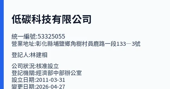 低碳科技有限公司的照片-統編 53325055(彰化縣) 公司登記資料與營業項目詳細圖表
