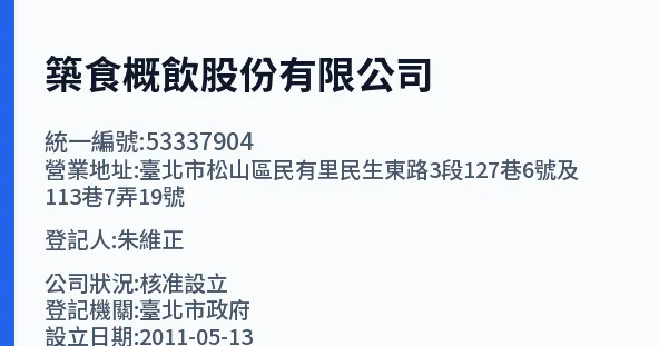 築食概飲股份有限公司的照片-統編 53337904(臺北市) 公司登記資料與營業項目詳細圖表