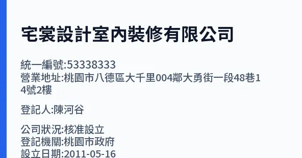 宅裳設計室內裝修有限公司的照片-統編 53338333(桃園市) 公司登記資料與營業項目詳細圖表