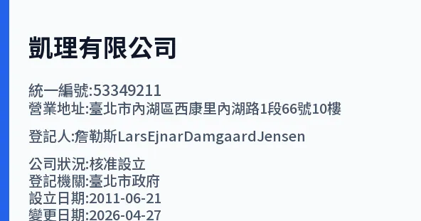 凱理有限公司的照片-統編 53349211(臺北市) 公司登記資料與營業項目詳細圖表