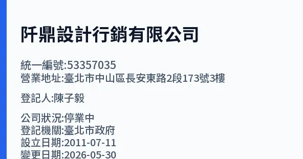 阡鼎設計行銷有限公司的照片-統編 53357035(臺北市) 公司登記資料與營業項目詳細圖表