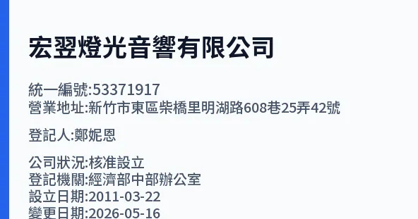 宏翌燈光音響有限公司的照片-統編 53371917(新竹市) 公司登記資料與營業項目詳細圖表