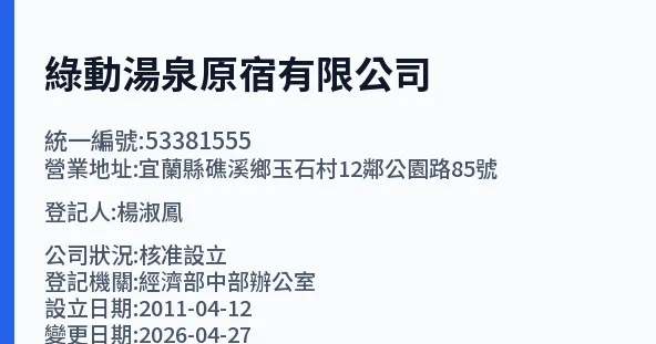 綠動湯泉原宿有限公司的照片-統編 53381555(宜蘭縣) 公司登記資料與營業項目詳細圖表