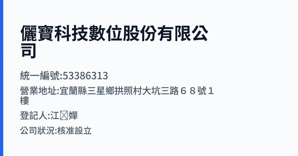 儷寶科技數位股份有限公司 - 統編 53386313(宜蘭縣) 公司登記資料與營業項目詳細圖表