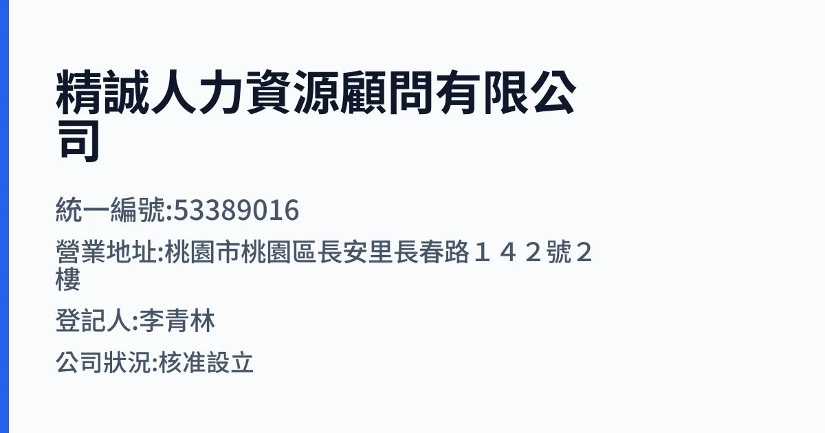 精誠人力資源顧問有限公司 - 統編 53389016(桃園市) 公司登記資料與營業項目詳細圖表