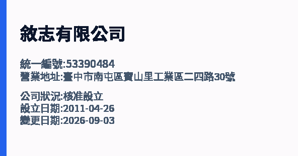 敘志有限公司的照片-統編 53390484 公司登記資料與營業項目詳細圖表