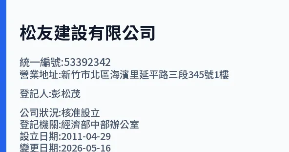松友建設有限公司的照片-統編 53392342(新竹市) 公司登記資料與營業項目詳細圖表