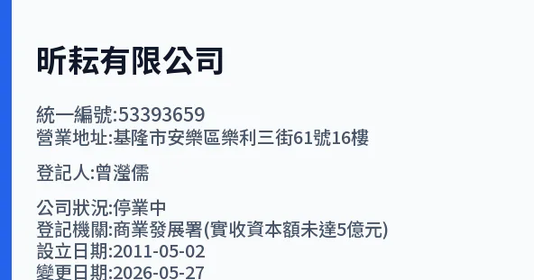 昕耘有限公司的照片-統編 53393659(基隆市) 公司登記資料與營業項目詳細圖表