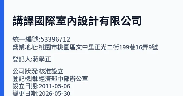 講譯國際室內設計有限公司的照片-統編 53396712(桃園市) 公司登記資料與營業項目詳細圖表