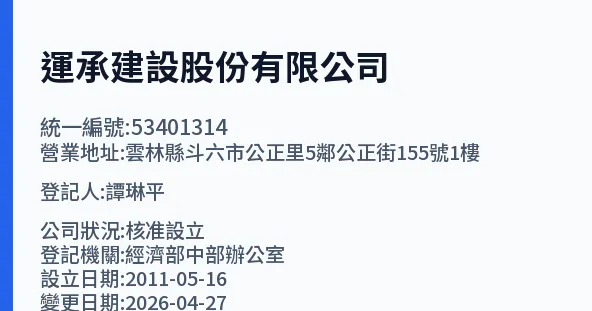 運承建設股份有限公司的照片-統編 53401314(雲林縣) 公司登記資料與營業項目詳細圖表