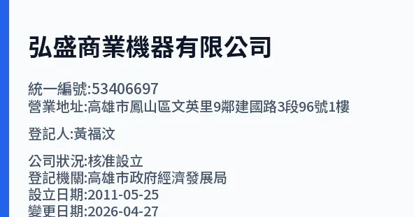 弘盛商業機器有限公司的照片-統編 53406697(高雄市) 公司登記資料與營業項目詳細圖表