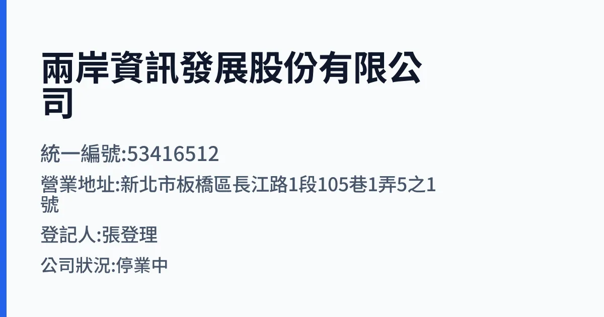 兩岸資訊發展股份有限公司 - 統編 53416512(新北市) 公司登記資料與營業項目詳細圖表