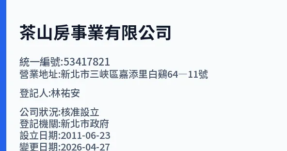 茶山房事業有限公司的照片-統編 53417821(新北市) 公司登記資料與營業項目詳細圖表