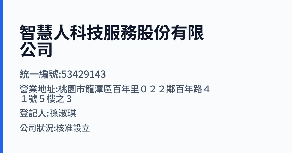 智慧人科技服務股份有限公司 - 統編 53429143(桃園市) 公司登記資料與營業項目詳細圖表