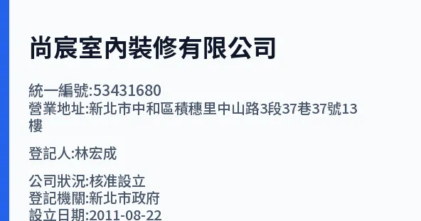 尚宸室內裝修有限公司的照片-統編 53431680(新北市) 公司登記資料與營業項目詳細圖表
