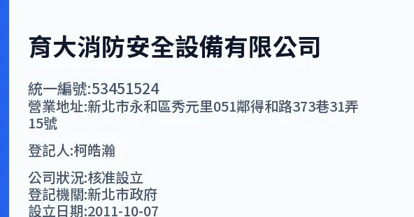 育大消防安全設備有限公司的照片-統編 53451524(新北市) 公司登記資料與營業項目詳細圖表