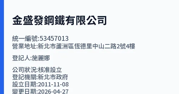 金盛發鋼鐵有限公司的照片-統編 53457013(新北市) 公司登記資料與營業項目詳細圖表