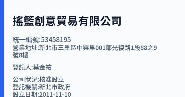 搖籃創意貿易有限公司的照片-統編 53458195(新北市) 公司登記資料與營業項目詳細圖表