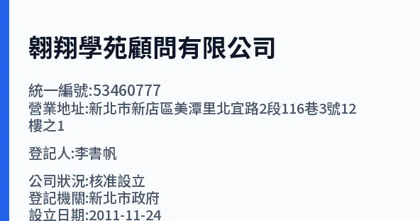 翱翔學苑顧問有限公司的照片-統編 53460777(新北市) 公司登記資料與營業項目詳細圖表