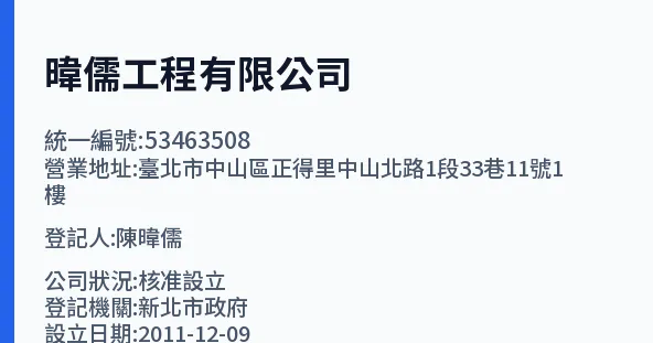 暐儒工程有限公司的照片-統編 53463508(臺北市) 公司登記資料與營業項目詳細圖表