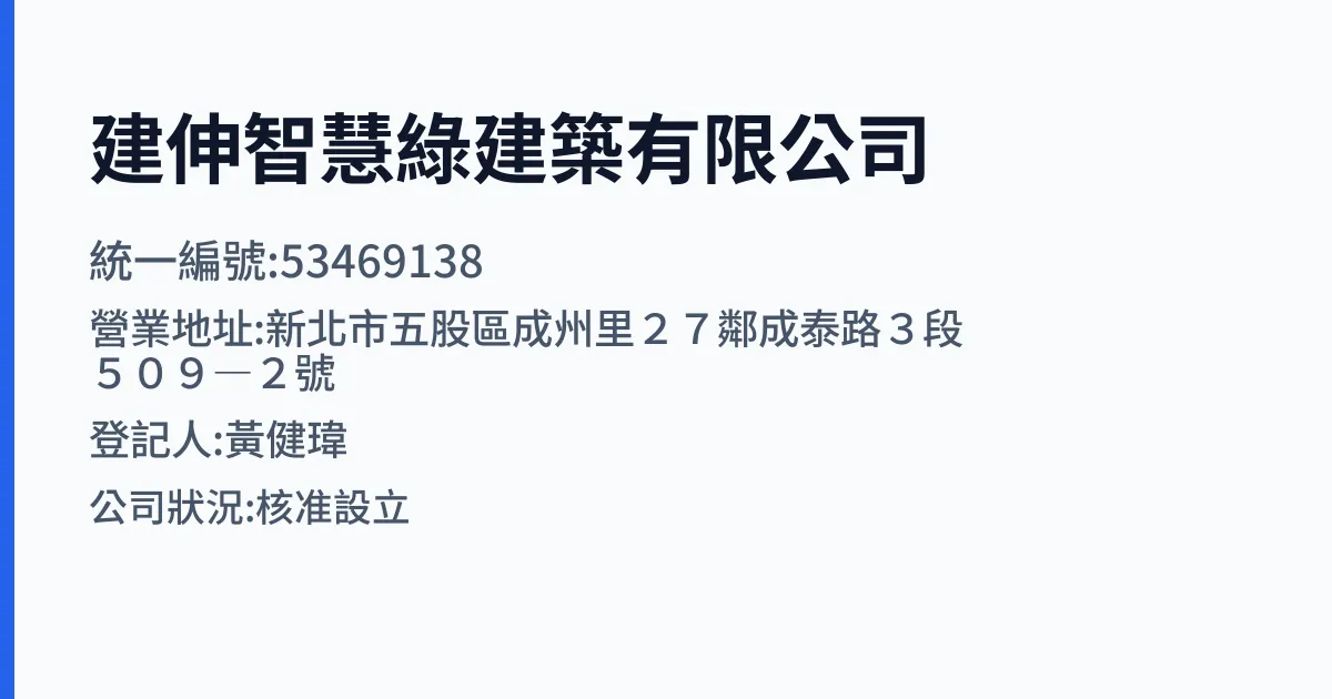 建伸智慧綠建築有限公司 - 統編 53469138(新北市) 公司登記資料與營業項目詳細圖表