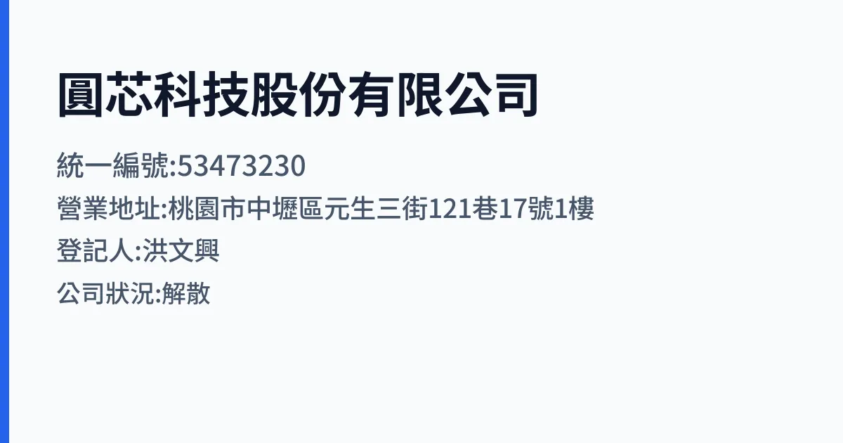 圓芯科技股份有限公司 - 統編 53473230(桃園市) 公司登記資料與營業項目詳細圖表