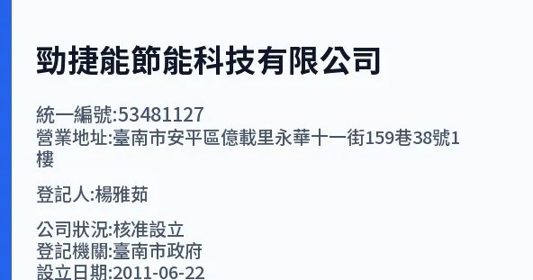 勁捷能節能科技有限公司的照片-統編 53481127(臺南市) 公司登記資料與營業項目詳細圖表