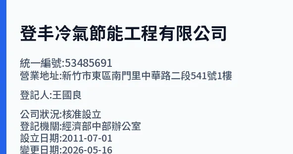 登丰冷氣節能工程有限公司的照片-統編 53485691(新竹市) 公司登記資料與營業項目詳細圖表