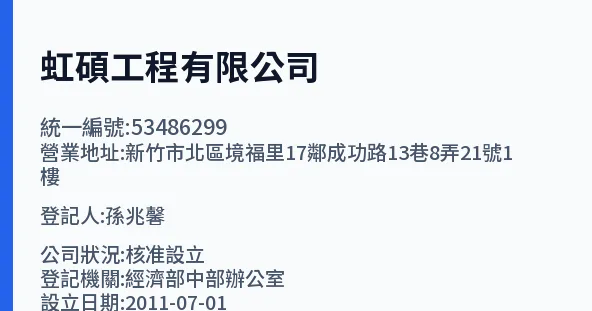 虹碩工程有限公司的照片-統編 53486299(新竹市) 公司登記資料與營業項目詳細圖表