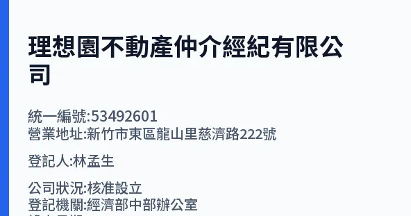 理想園不動產仲介經紀有限公司的照片-統編 53492601(新竹市) 公司登記資料與營業項目詳細圖表