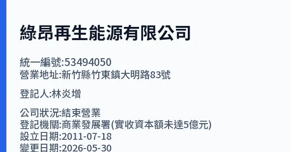 綠昂再生能源有限公司的照片-統編 53494050(新竹縣) 公司登記資料與營業項目詳細圖表