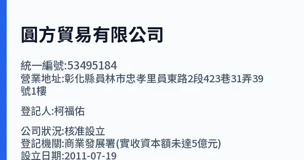 圓方貿易有限公司的照片-統編 53495184(彰化縣) 公司登記資料與營業項目詳細圖表