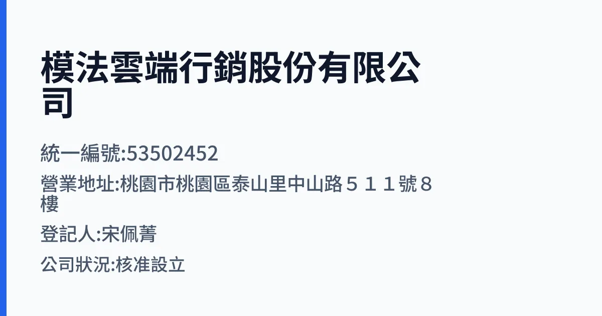 模法雲端行銷股份有限公司 - 統編 53502452(桃園市) 公司登記資料與營業項目詳細圖表