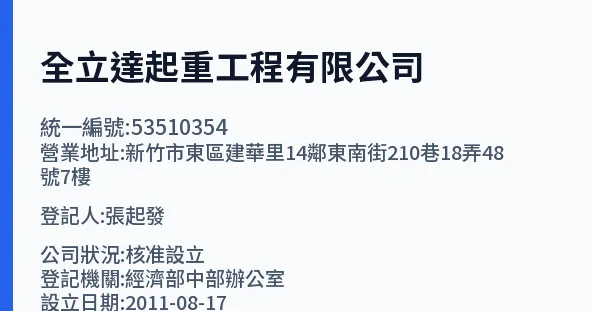 全立達起重工程有限公司的照片-統編 53510354(新竹市) 公司登記資料與營業項目詳細圖表