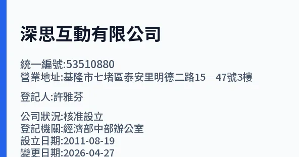 深思互動有限公司的照片-統編 53510880(基隆市) 公司登記資料與營業項目詳細圖表