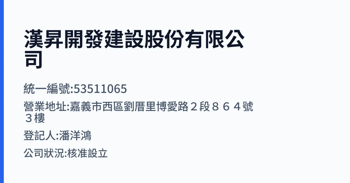漢昇開發建設股份有限公司 - 統編 53511065（嘉義市） 公司登記資料與營業項目詳細圖表