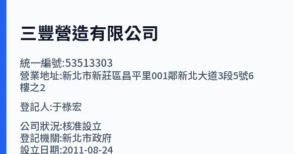 三豐營造有限公司的照片-統編 53513303(新北市) 公司登記資料與營業項目詳細圖表