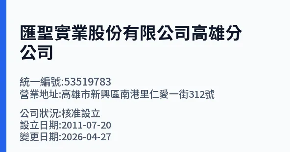 匯聖實業股份有限公司高雄分公司的照片-統編 53519783(高雄市) 公司登記資料與營業項目詳細圖表
