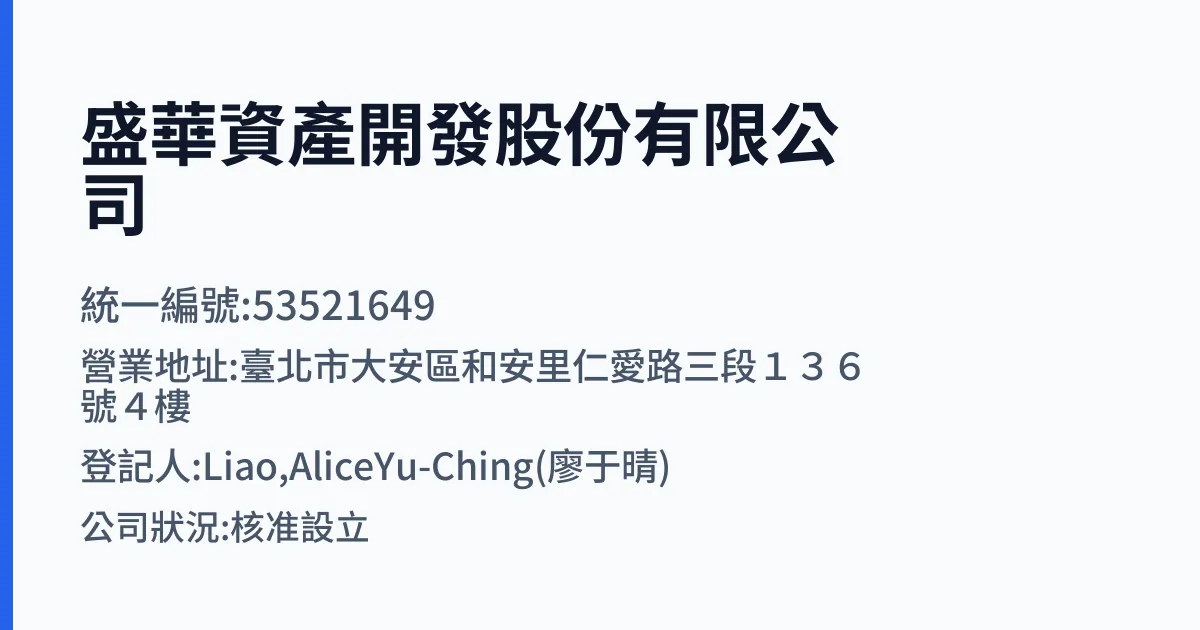 盛華資產開發股份有限公司 - 統編 53521649（臺北市） 公司登記資料與營業項目詳細圖表