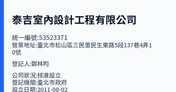 泰吉室內設計工程有限公司的照片-統編 53523371(臺北市) 公司登記資料與營業項目詳細圖表
