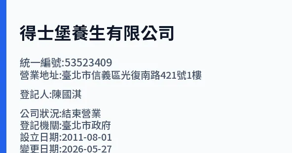 得士堡養生有限公司的照片-統編 53523409(臺北市) 公司登記資料與營業項目詳細圖表