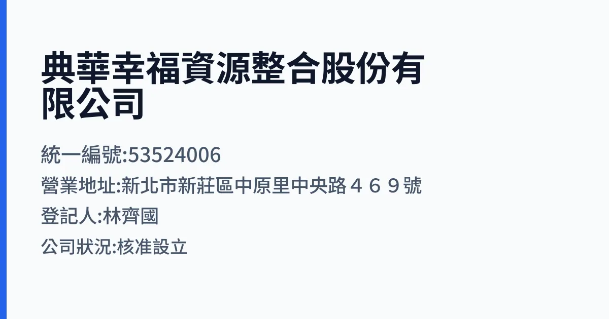典華幸福資源整合股份有限公司 - 統編 53524006(新北市) 公司登記資料與營業項目詳細圖表