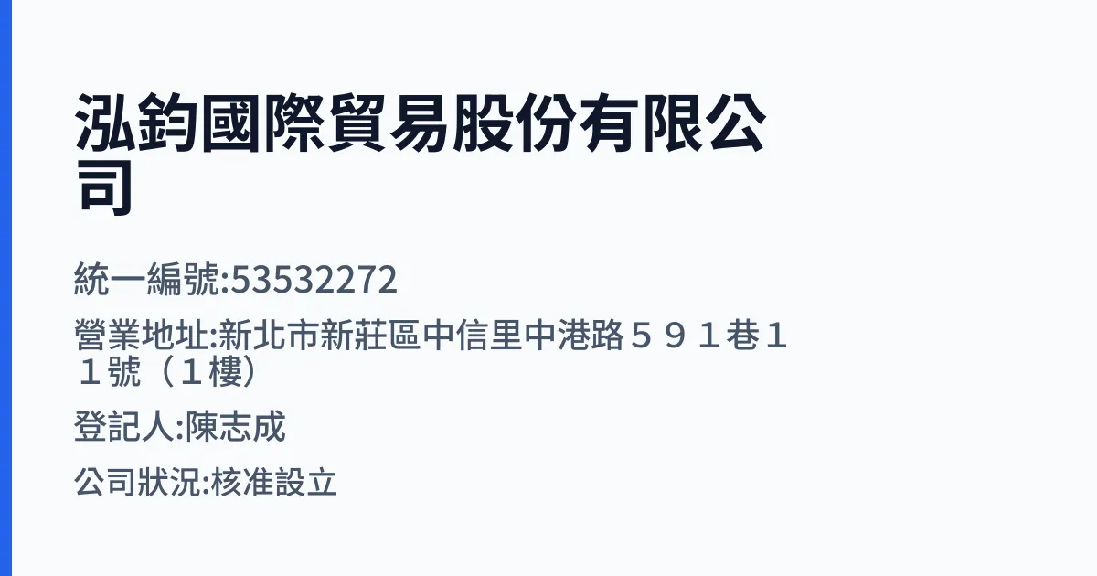 泓鈞國際貿易股份有限公司 - 統編 53532272(臺北市) 公司登記資料與營業項目詳細圖表