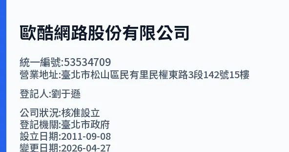 歐酷網路股份有限公司的照片-統編 53534709(臺北市) 公司登記資料與營業項目詳細圖表
