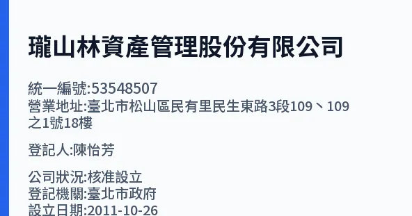 瓏山林資產管理股份有限公司的照片-統編 53548507(臺北市) 公司登記資料與營業項目詳細圖表