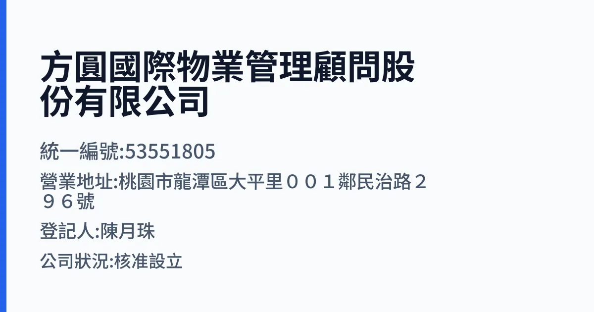 方圓國際物業管理顧問股份有限公司 - 統編 53551805(桃園市) 公司登記資料與營業項目詳細圖表